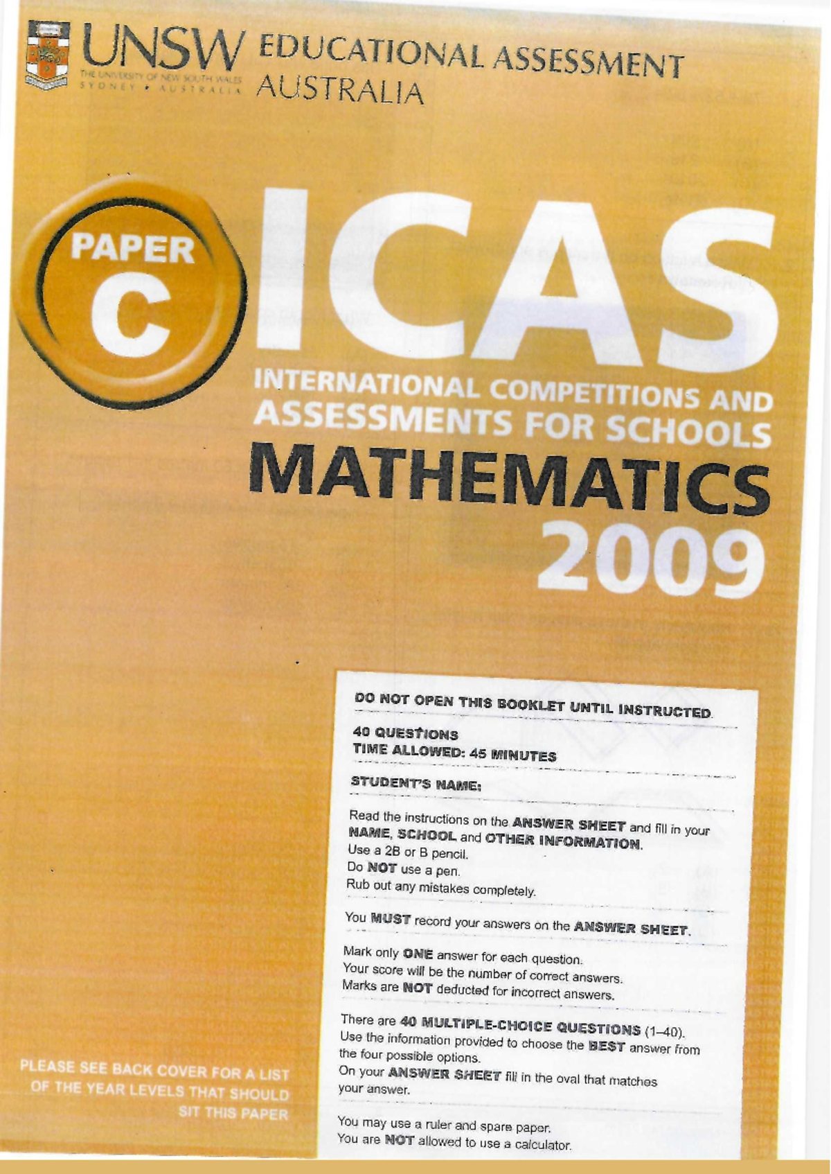 ICAS Mathematics Paper C 2009 - International Competitions and ...