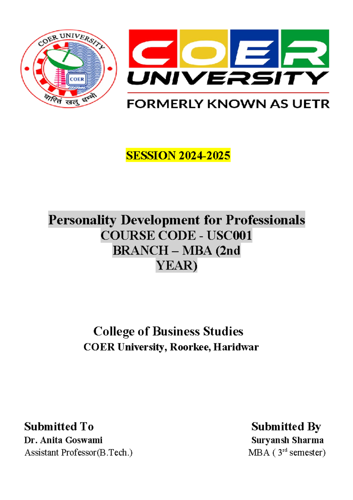 Personality Development Assignment - USC MBA 2nd Year - Studocu