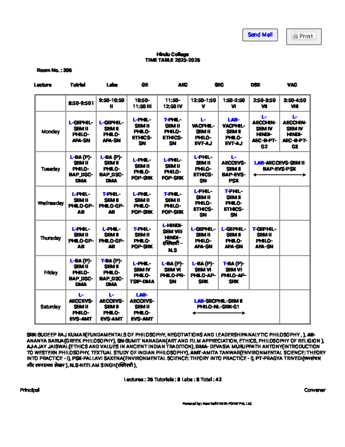 Hindu College GE AEC Time Table for Lectures & Labs - Studocu