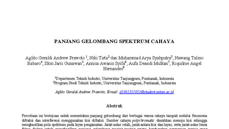 Jurnal Praktikum Fisika Dasar: Panjang Gelombang Spektrum Cahaya ...
