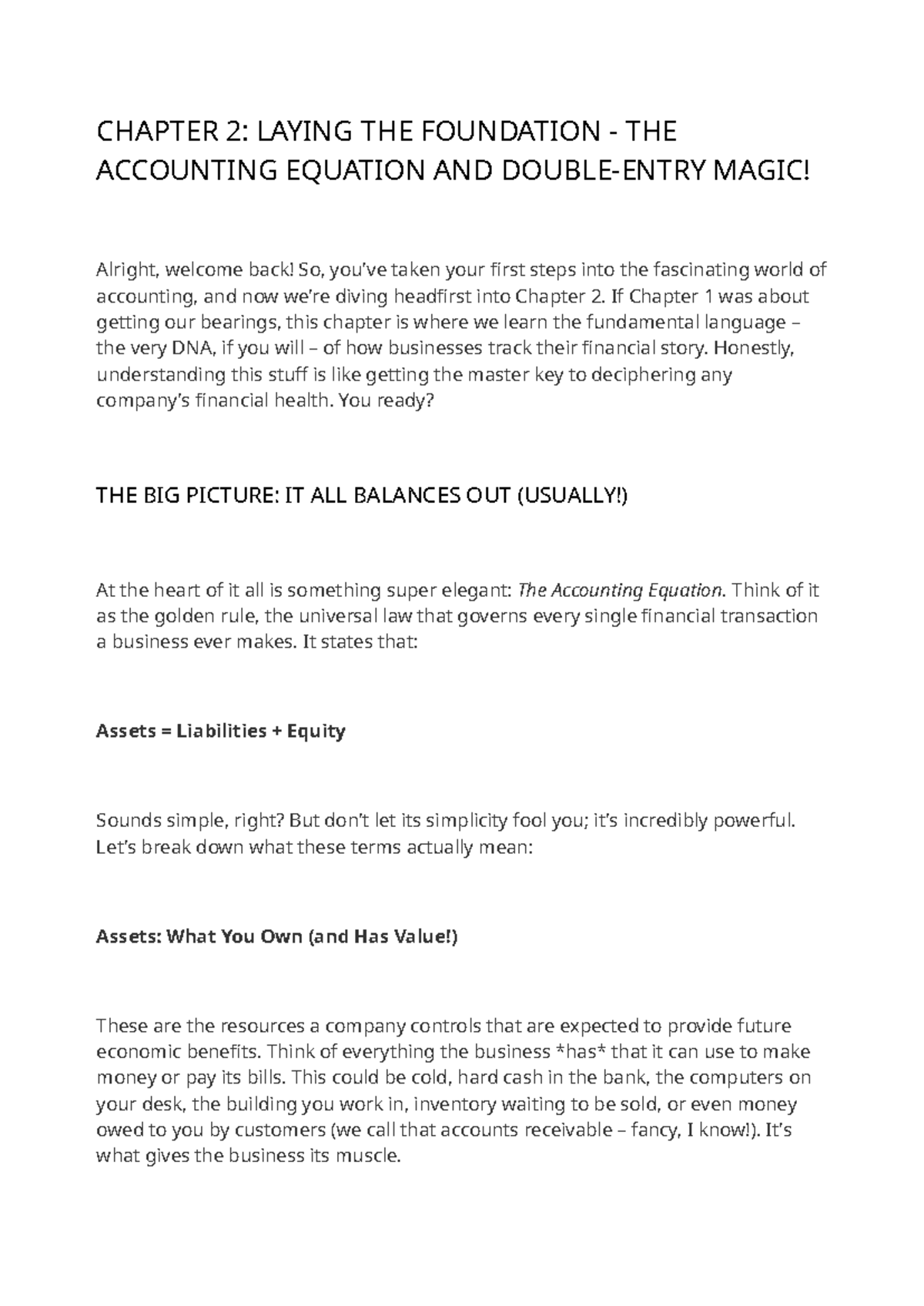CHAPTER 2: THE ACCOUNTING EQUATION AND ITS IMPORTANCE - Studocu