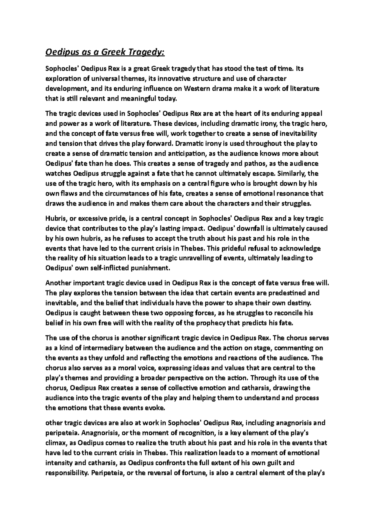 Oedipus as a Greek Tragedy - Oedipus as a Greek Tragedy: Sophocles ...