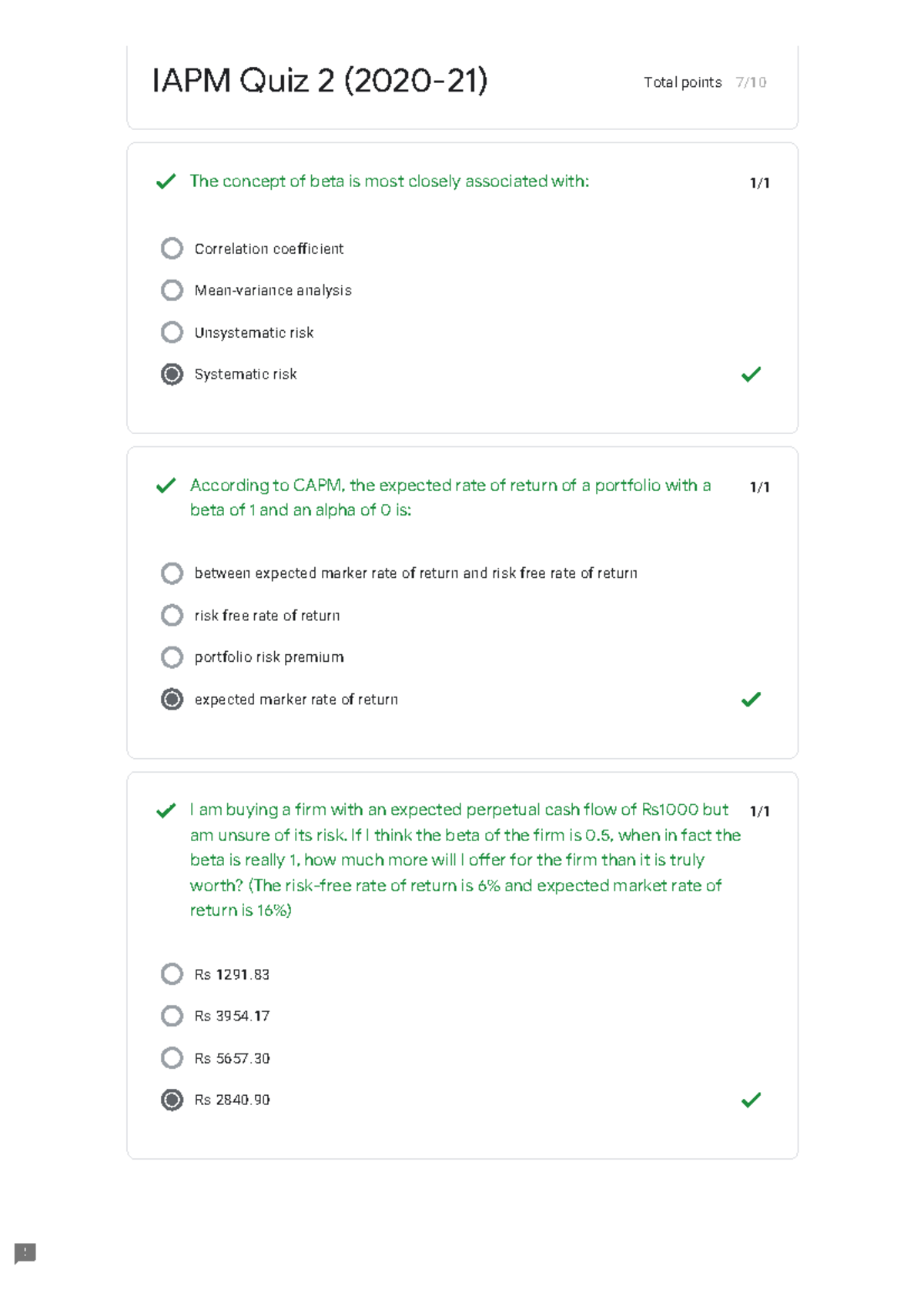 IAPM Quiz 2 (2020-21) - Beta and CAPM Analysis Questions - Studocu