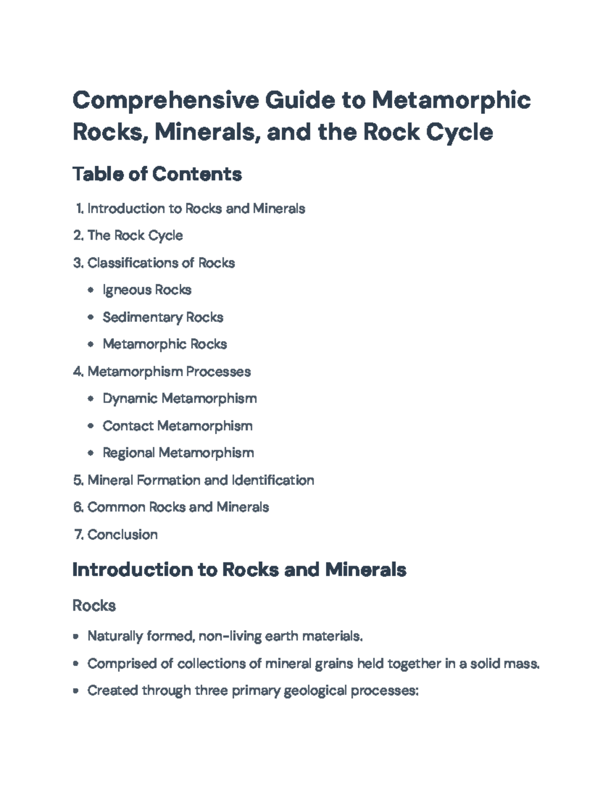 Comprehensive Guide to Metamorphic Rocks, Minerals, and the Rock Cycle ...