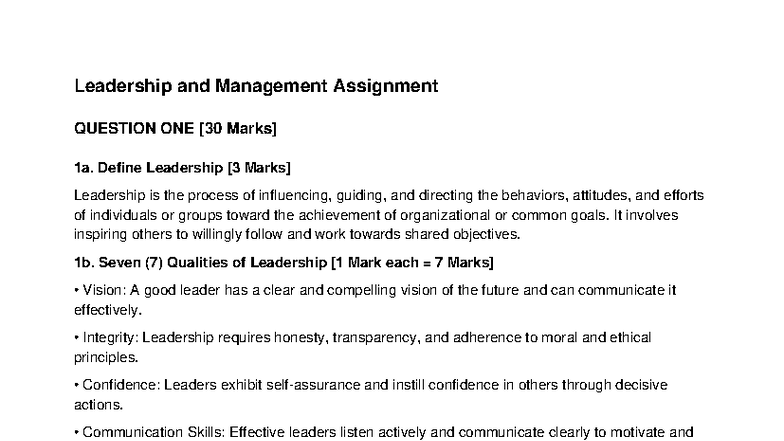 Leadership and Management Assignment: Key Concepts and Styles - Studocu