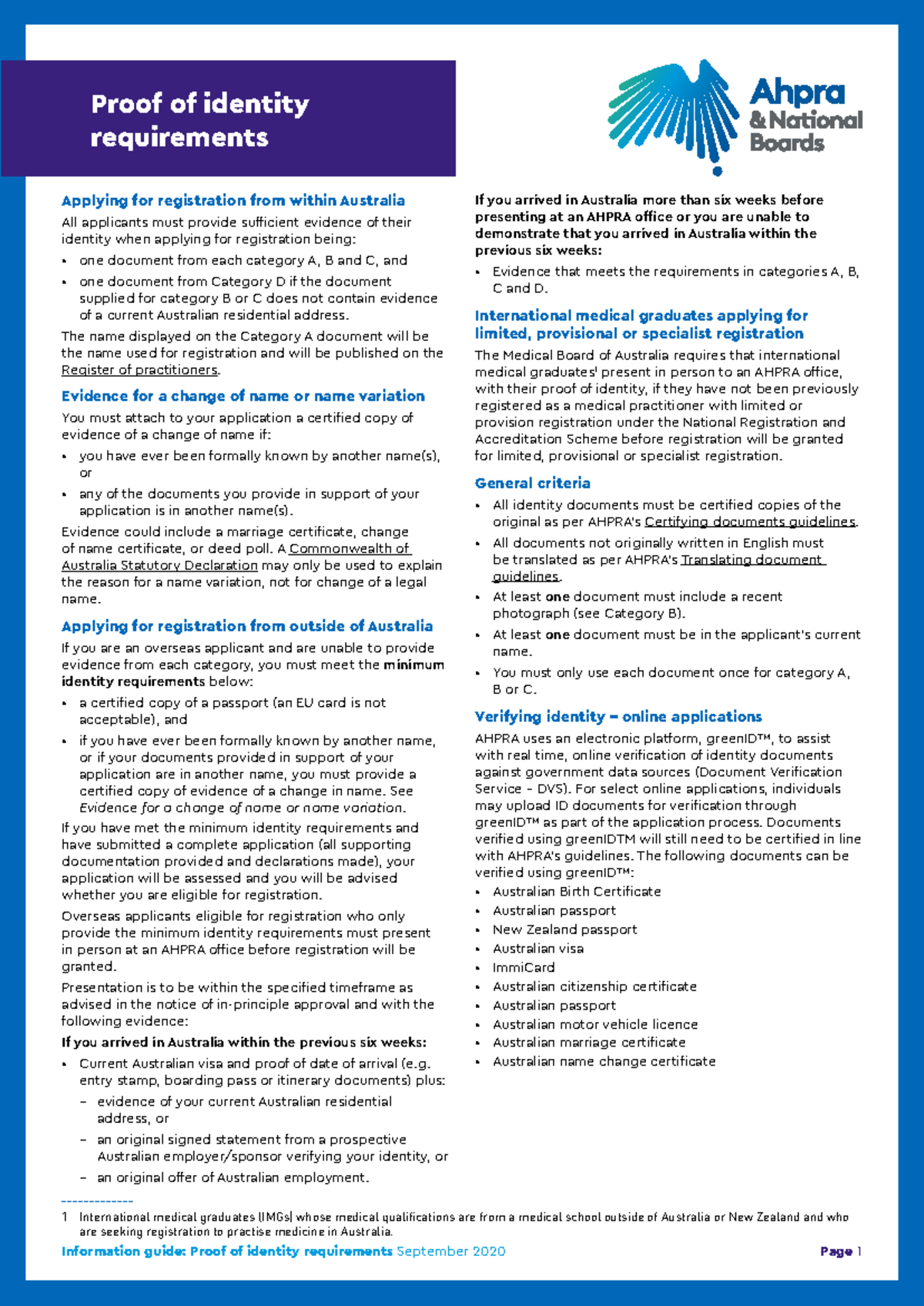 Ahpra Fact Sheet Proof of identity requirements - Information guide ...