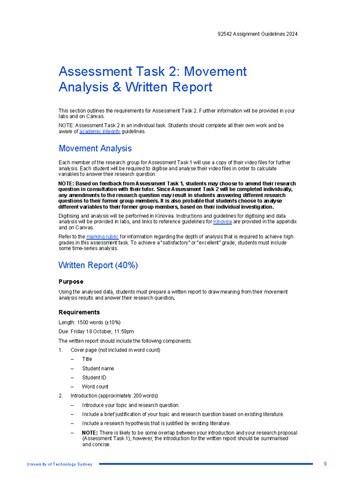 Movement Analysis Report for Assessment Task 2 (AT2) - Studocu