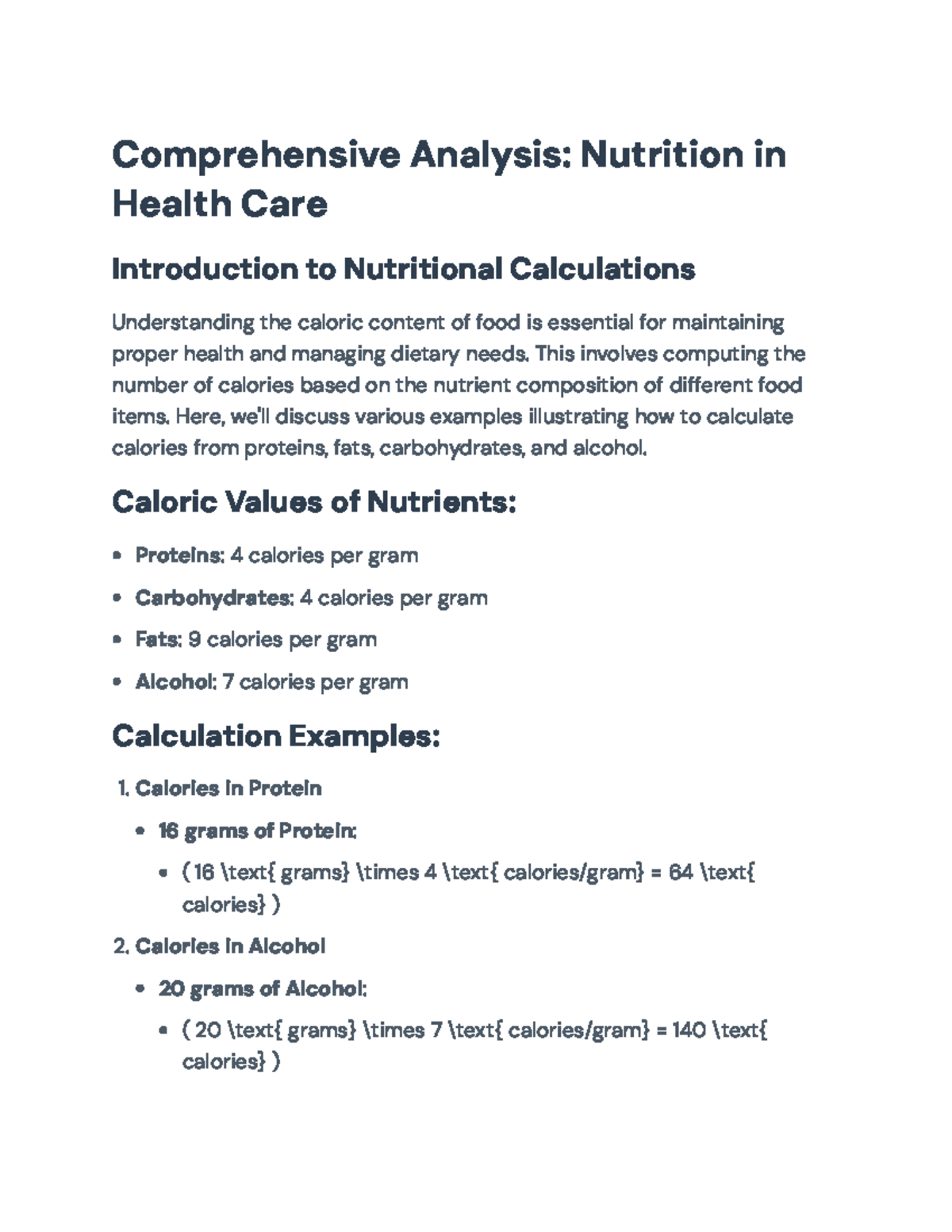 Nutritional Calculations and Caloric Analysis for Health Care ...