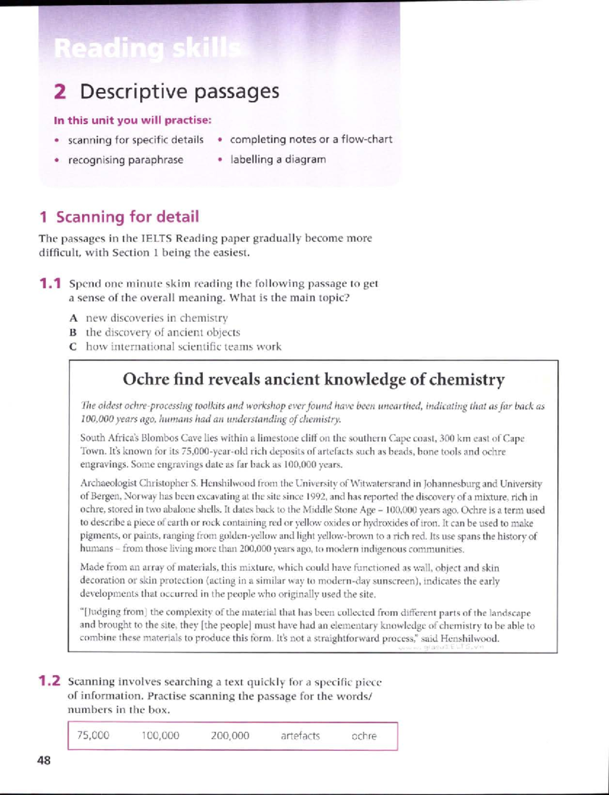 Reading Skills 2: Descriptive Passages and Scanning Techniques - Studocu