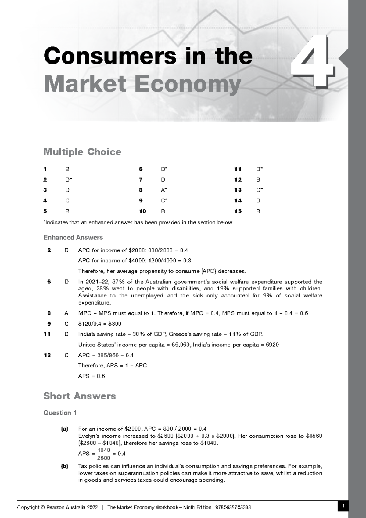 Market Economy 9th Ed. Workbook Ch. 4 Answers & MCQs - Studocu