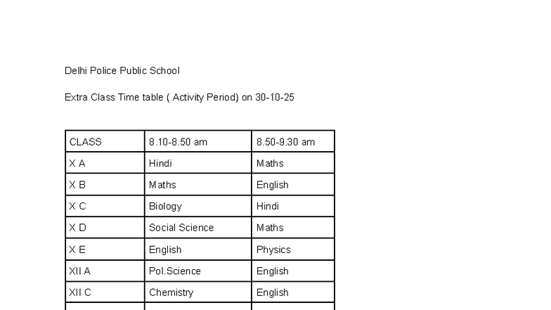 Extra Class -30-10-25 - Gand - English B SL - Delhi Police Public School Extra Class Time table ...