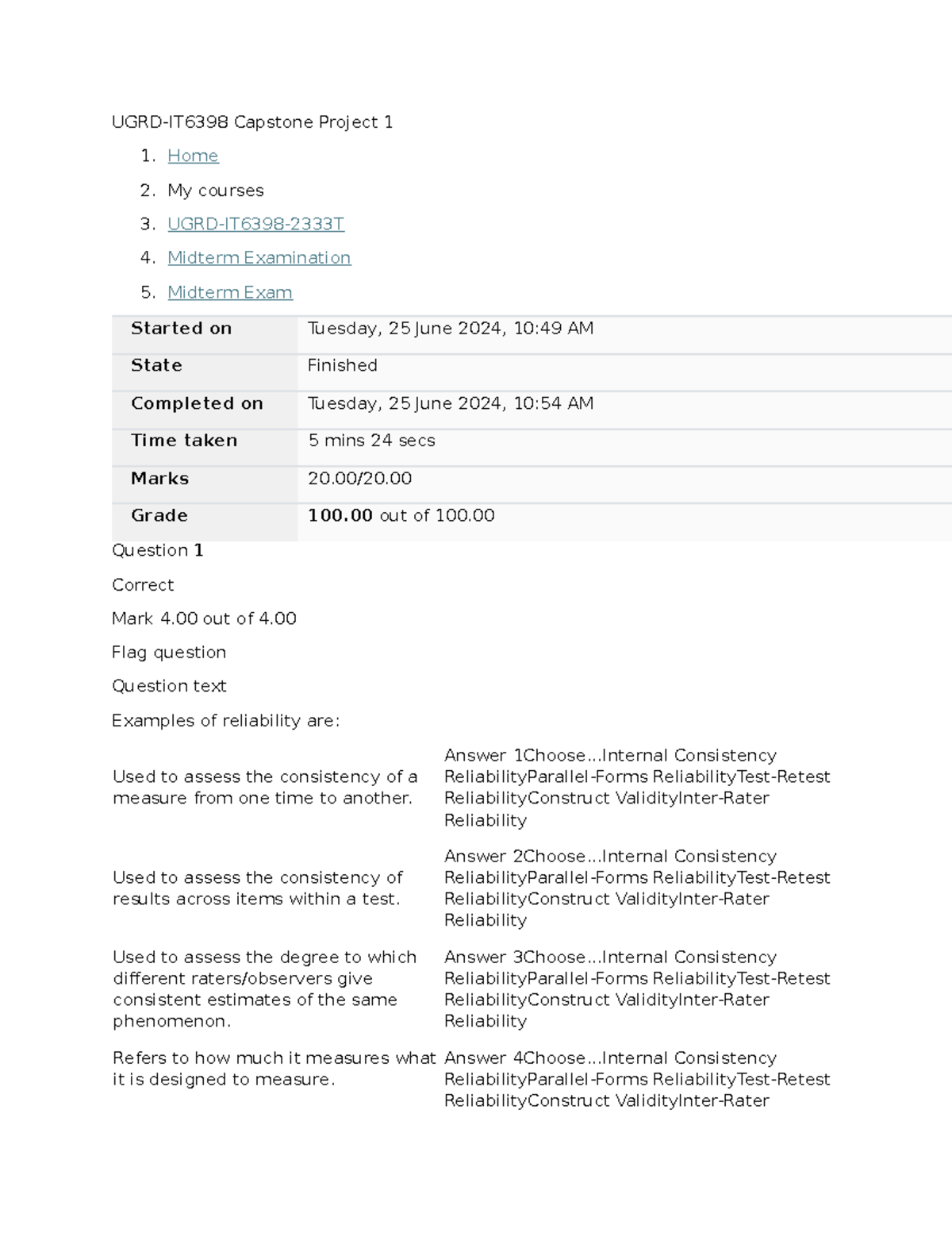 UGRD-IT6398 Midterm Exam: Capstone Project 1 Overview and Answers - Studocu