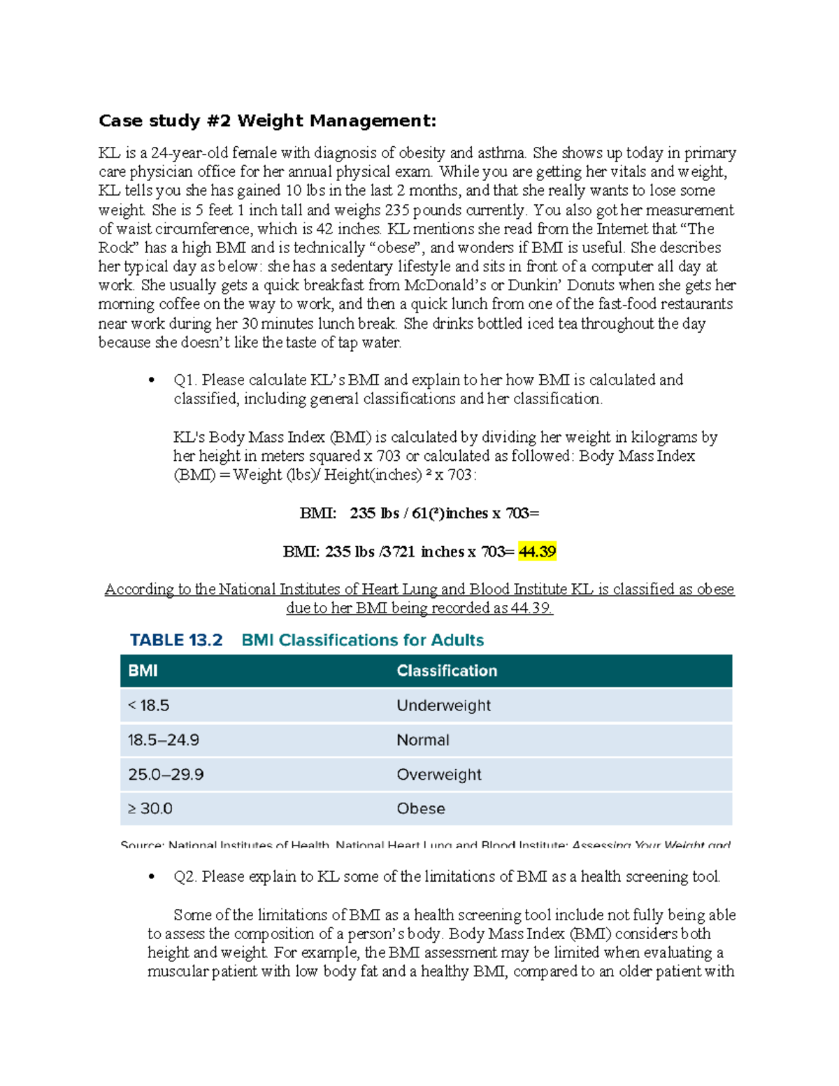 Case Study 2: Weight Management Strategies for KL's Obesity and Asthma ...