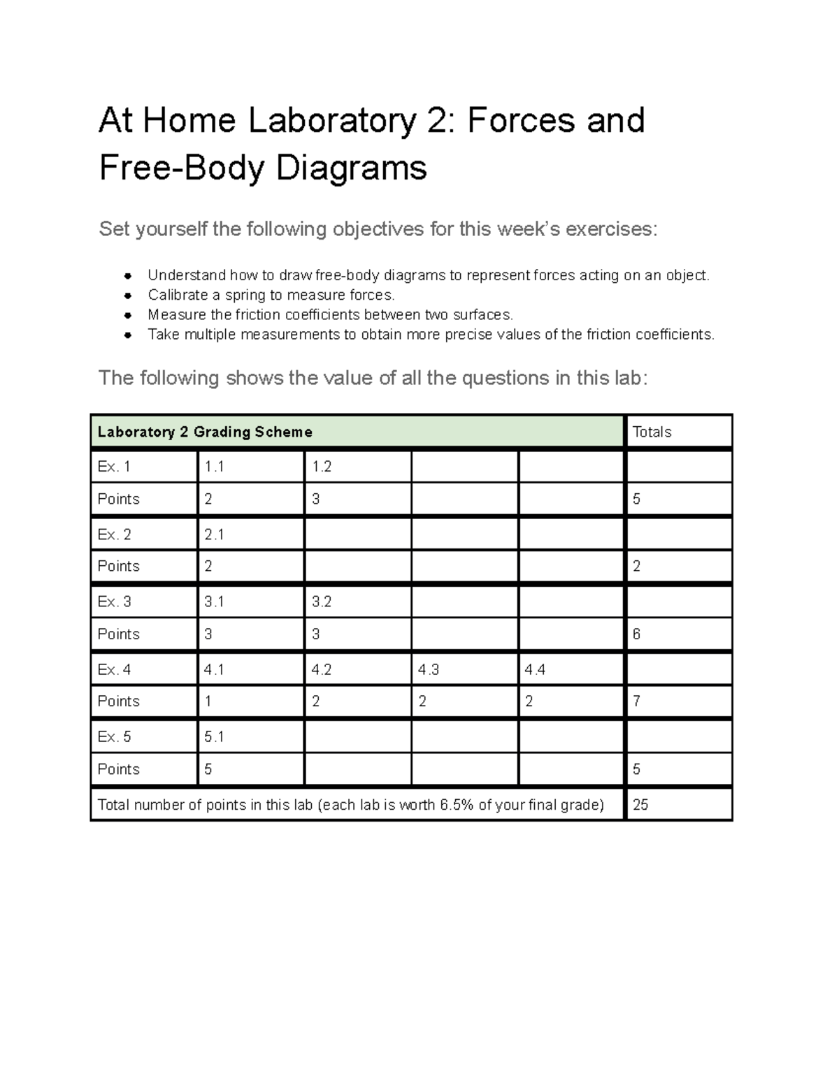 Lab 2 - Lab 2 - At Home Laboratory 2: Forces and Free-Body Diagrams Set ...