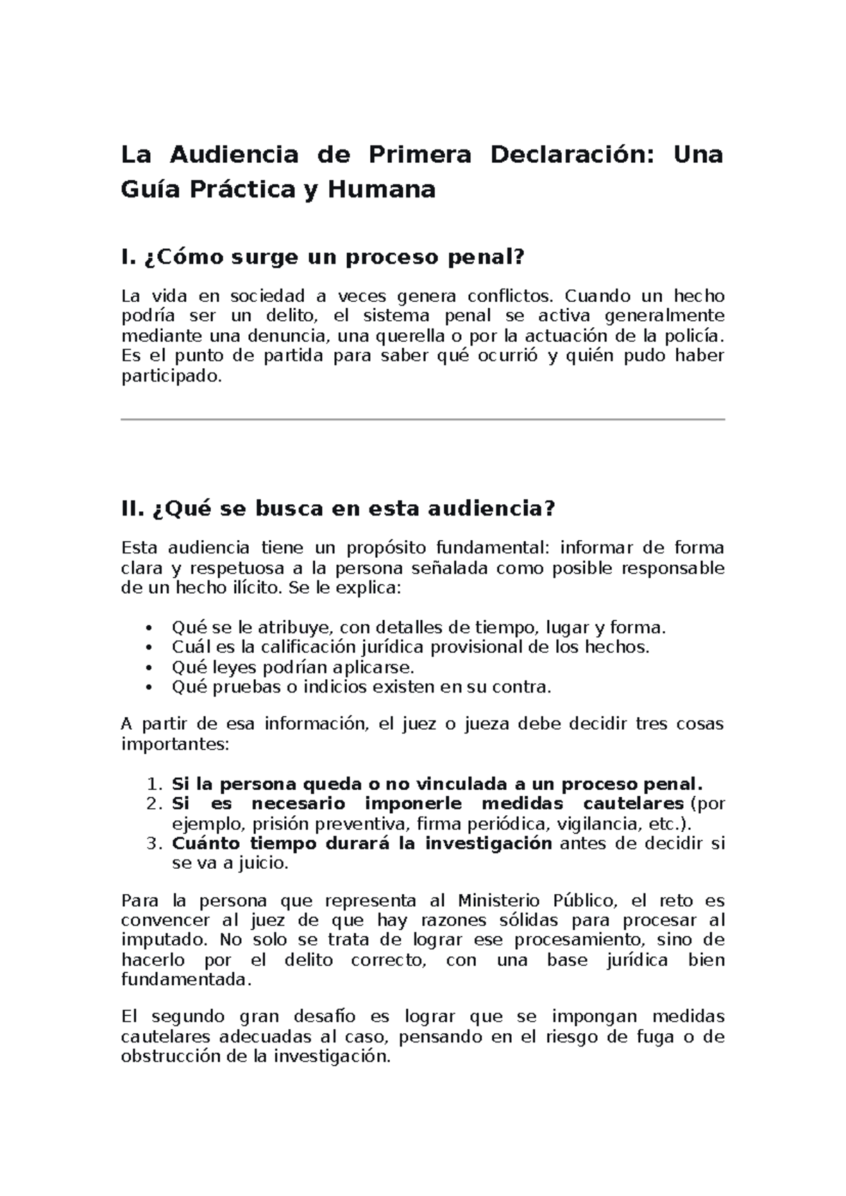 Estructura de la Audiencia de Primera Declaración: Guía Práctica - Studocu