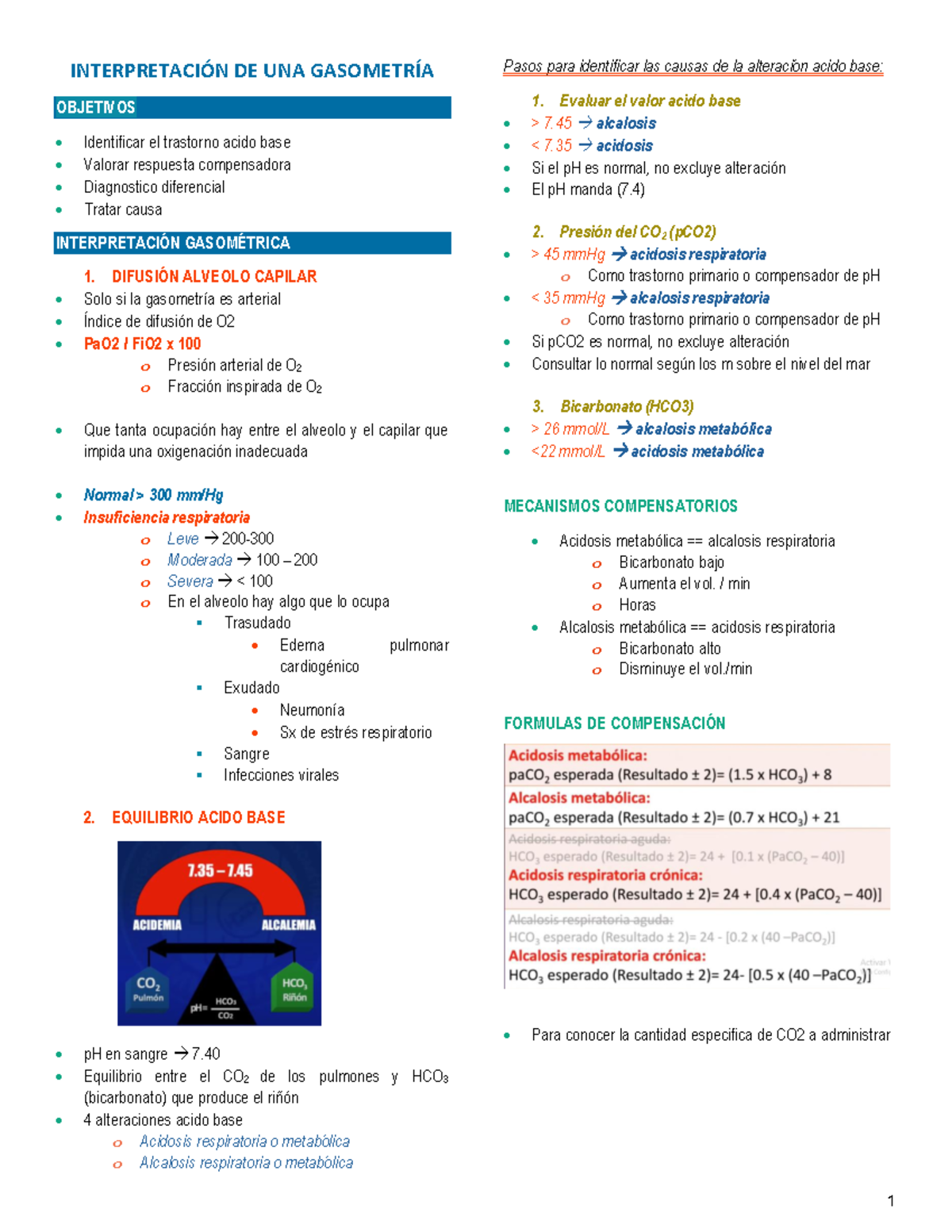 Interpretación de Gasometría: Análisis y Diagnóstico Clínico - Studocu