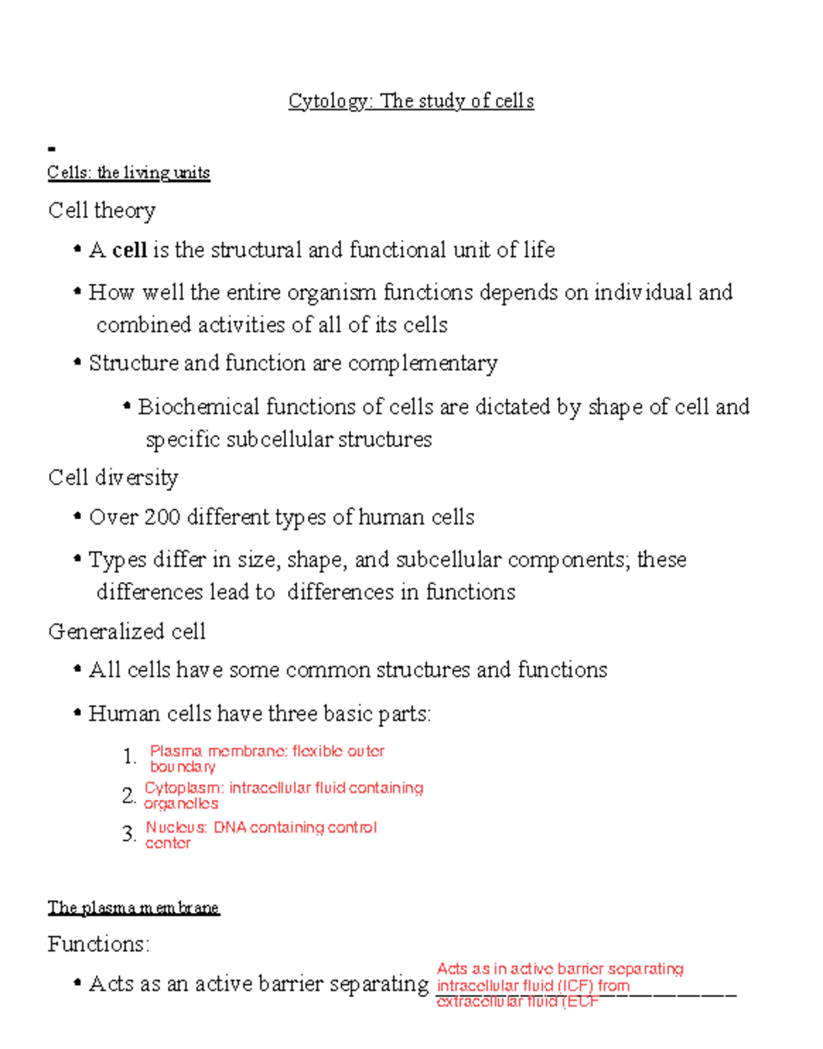 Final Exam Study Guide for Biology 101: Cytology and Cell Functions ...