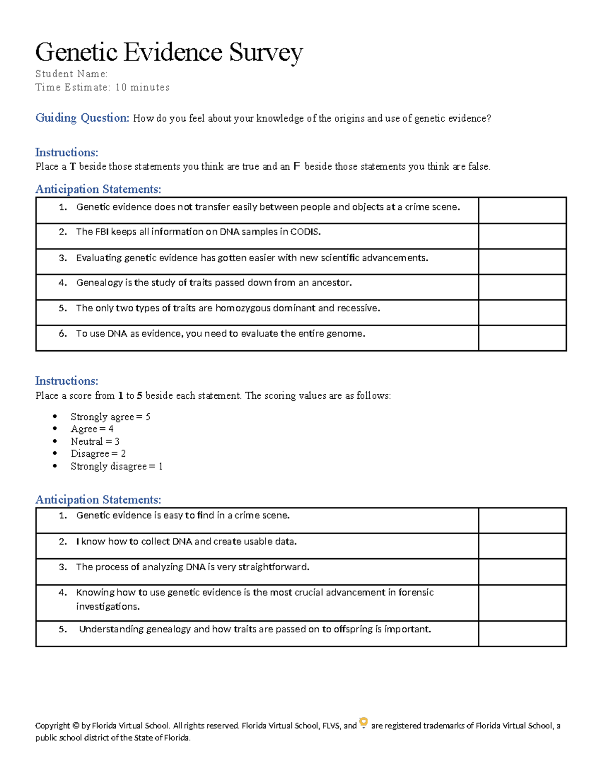 Genetic Evidence Survey: Knowledge Assessment and Evaluation - Studocu