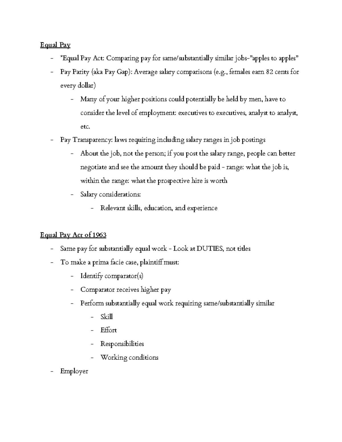 LEL Notes PMT1: Equal Pay Act & Pay Transparency Insights - Studocu