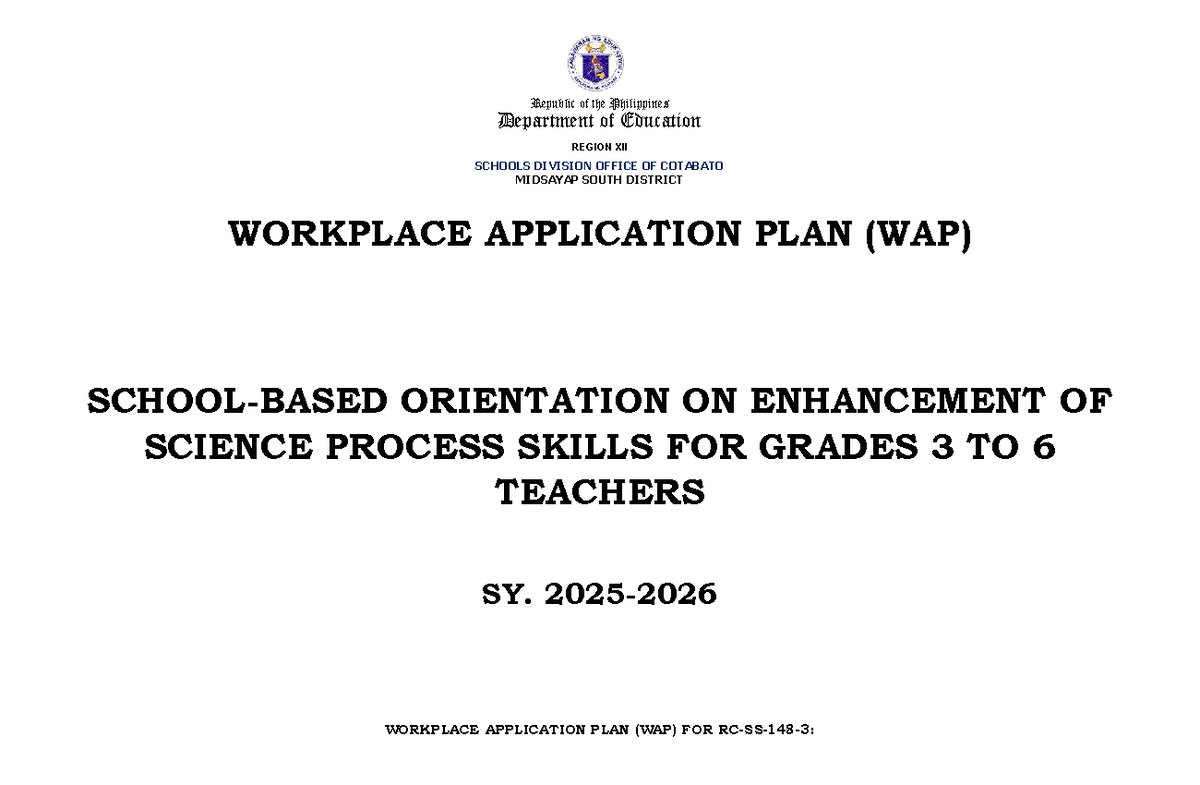 WAP Orientation: Enhancing Science Process Skills for Grades 3-6 ...