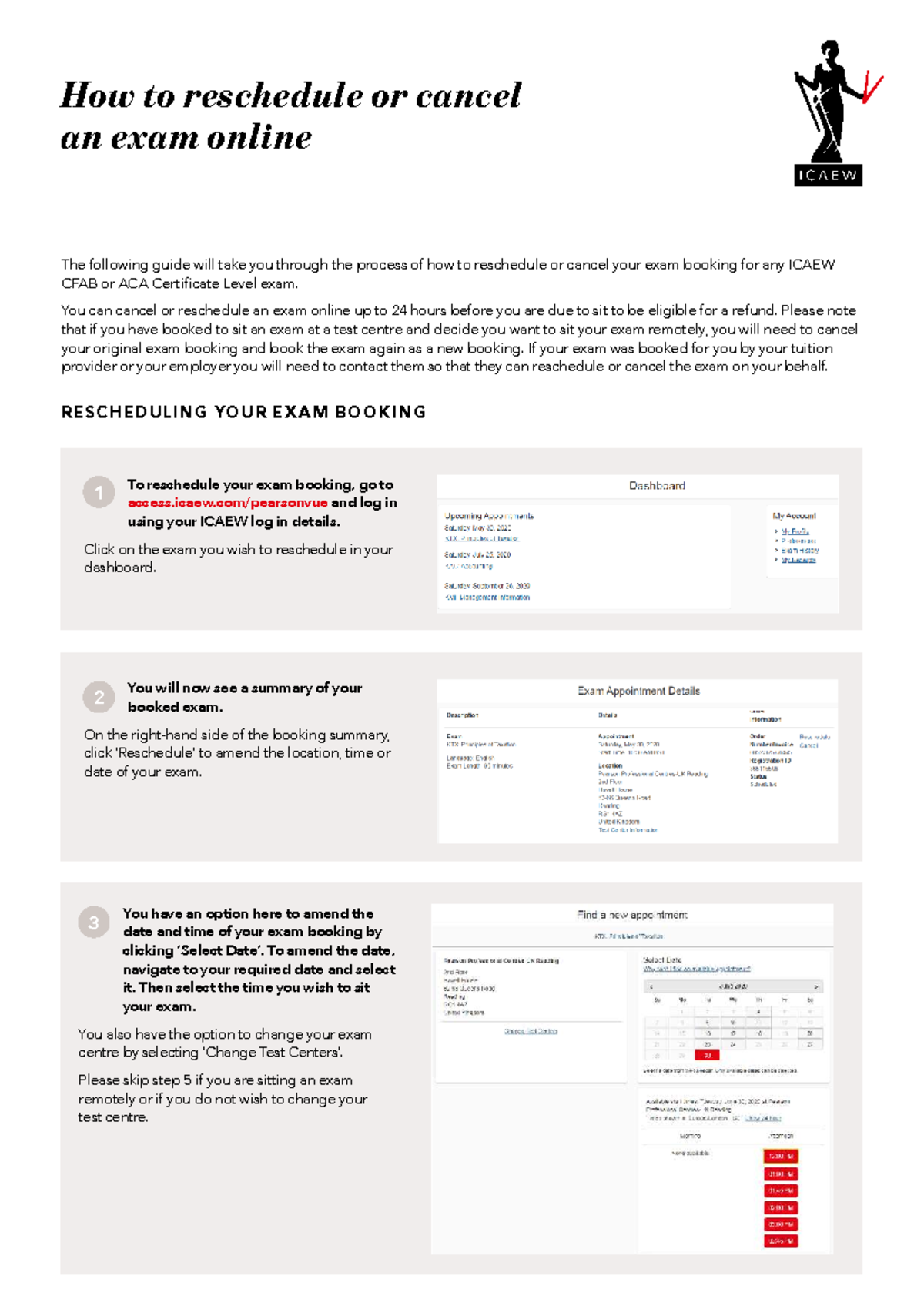 ICAEW CFAB/ACA Cert Level Exam Rescheduling & Cancellation Guide - Studocu