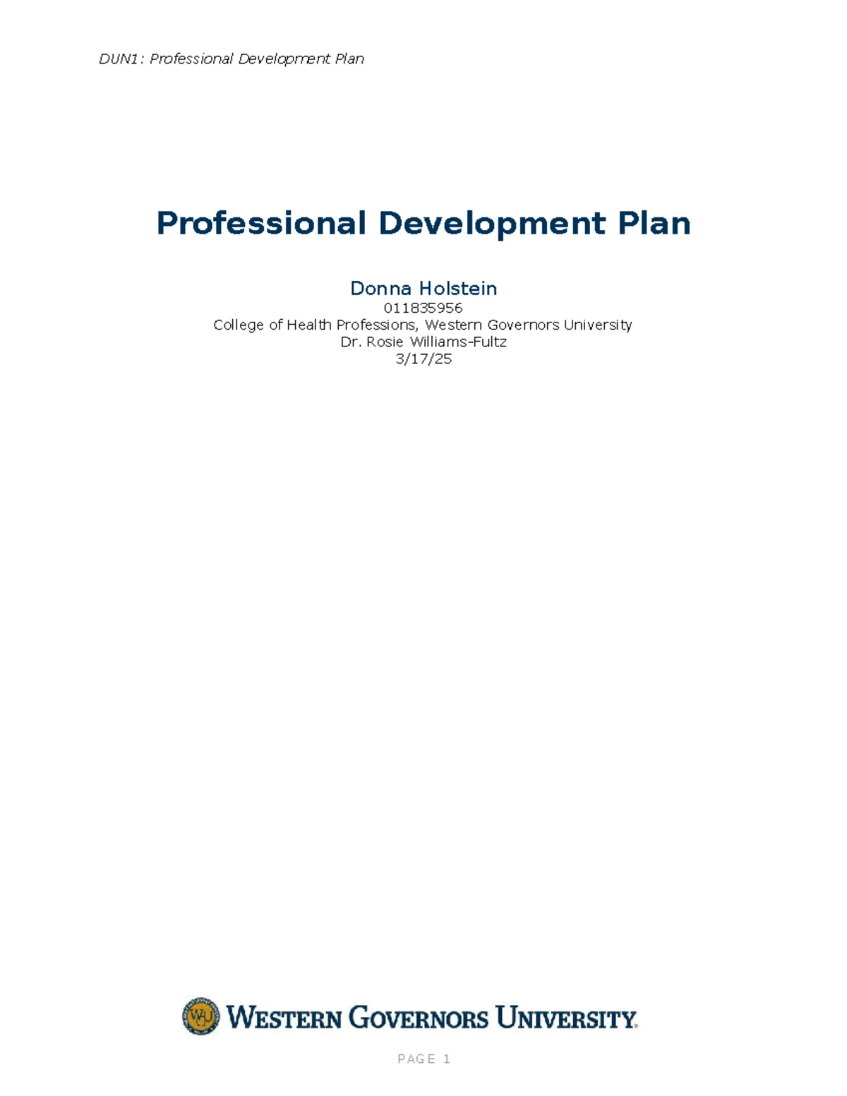 E225 Professional Development Plan: 5-Year Goal Framework for Nursing ...