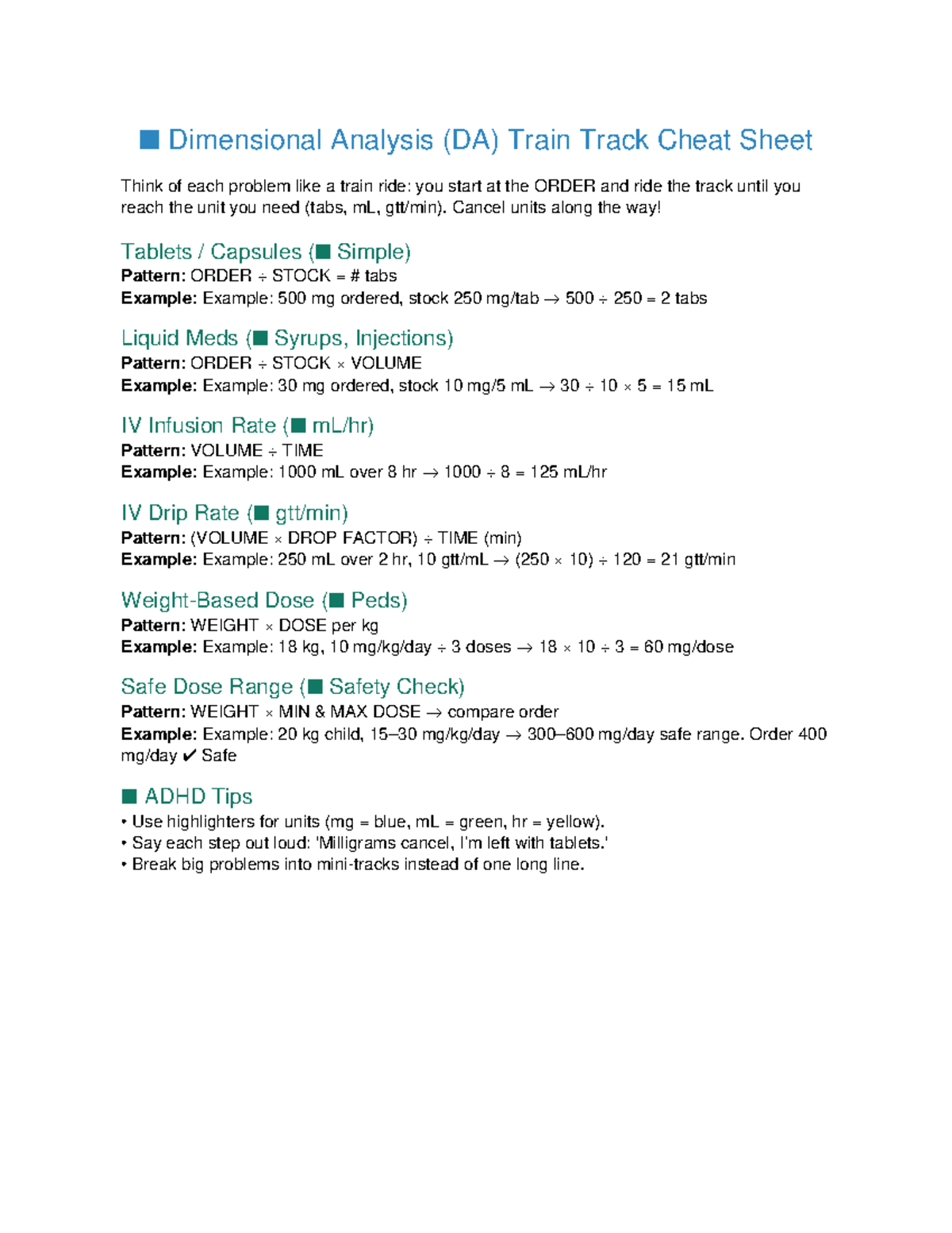 DA Train Track Cheat Sheet: Dimensional Analysis Guide - Studocu