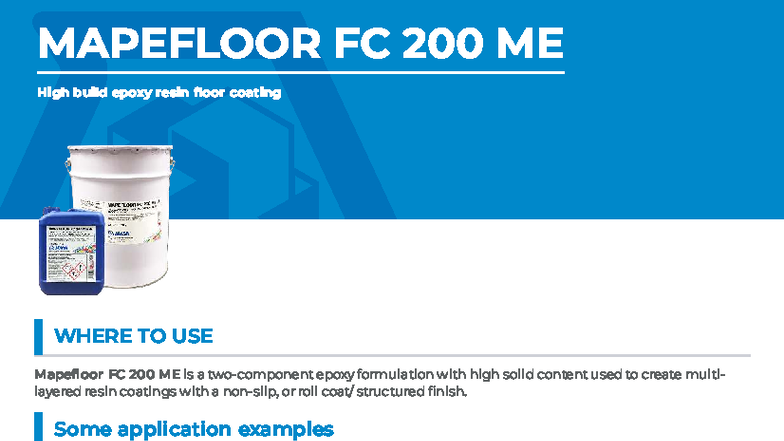 TDS Mapefloor FC 200 ME - Technical Data Sheet for Epoxy Coating - Studocu