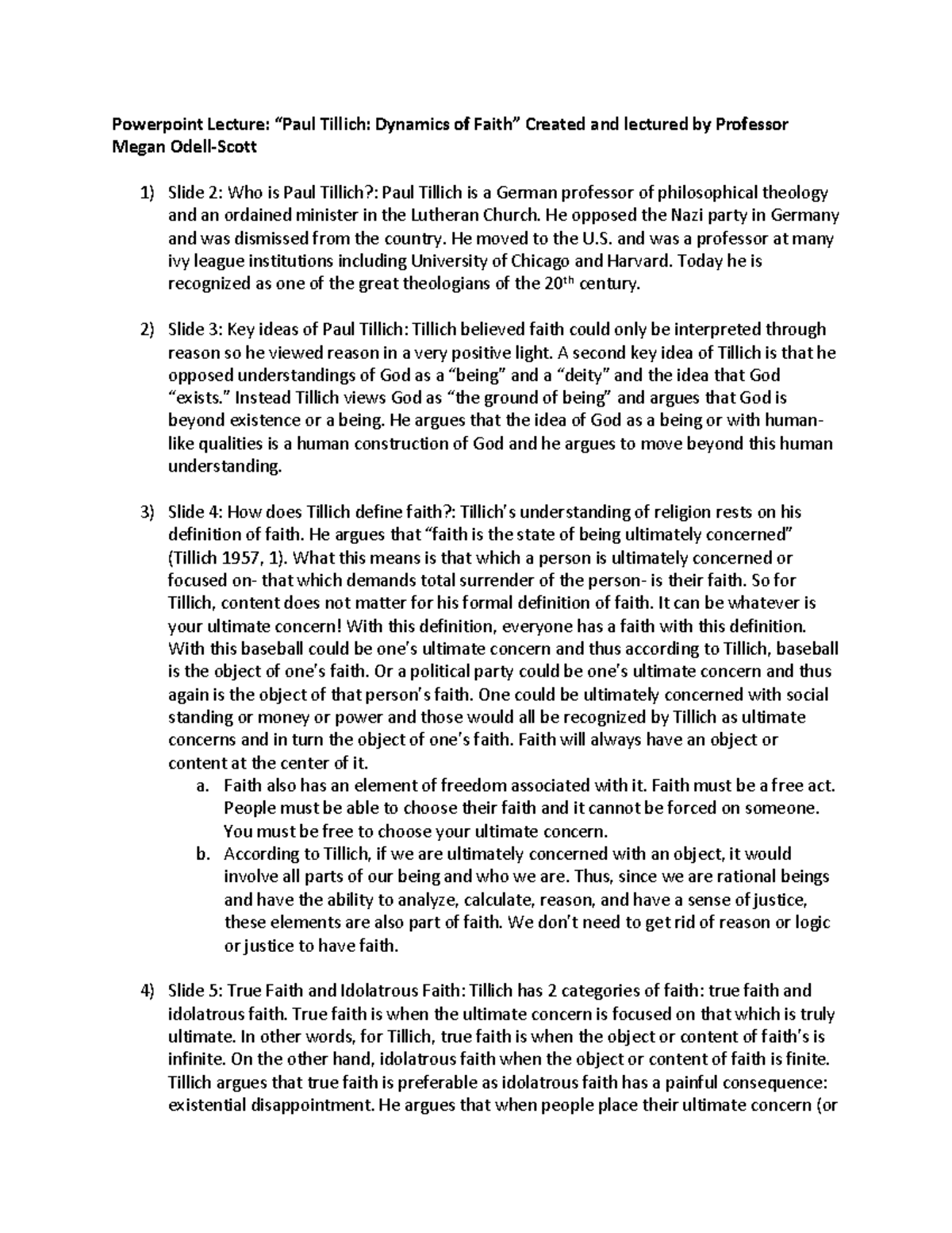 Tillich Lecture Notes: Dynamics of Created Being (PHIL 101) - Studocu