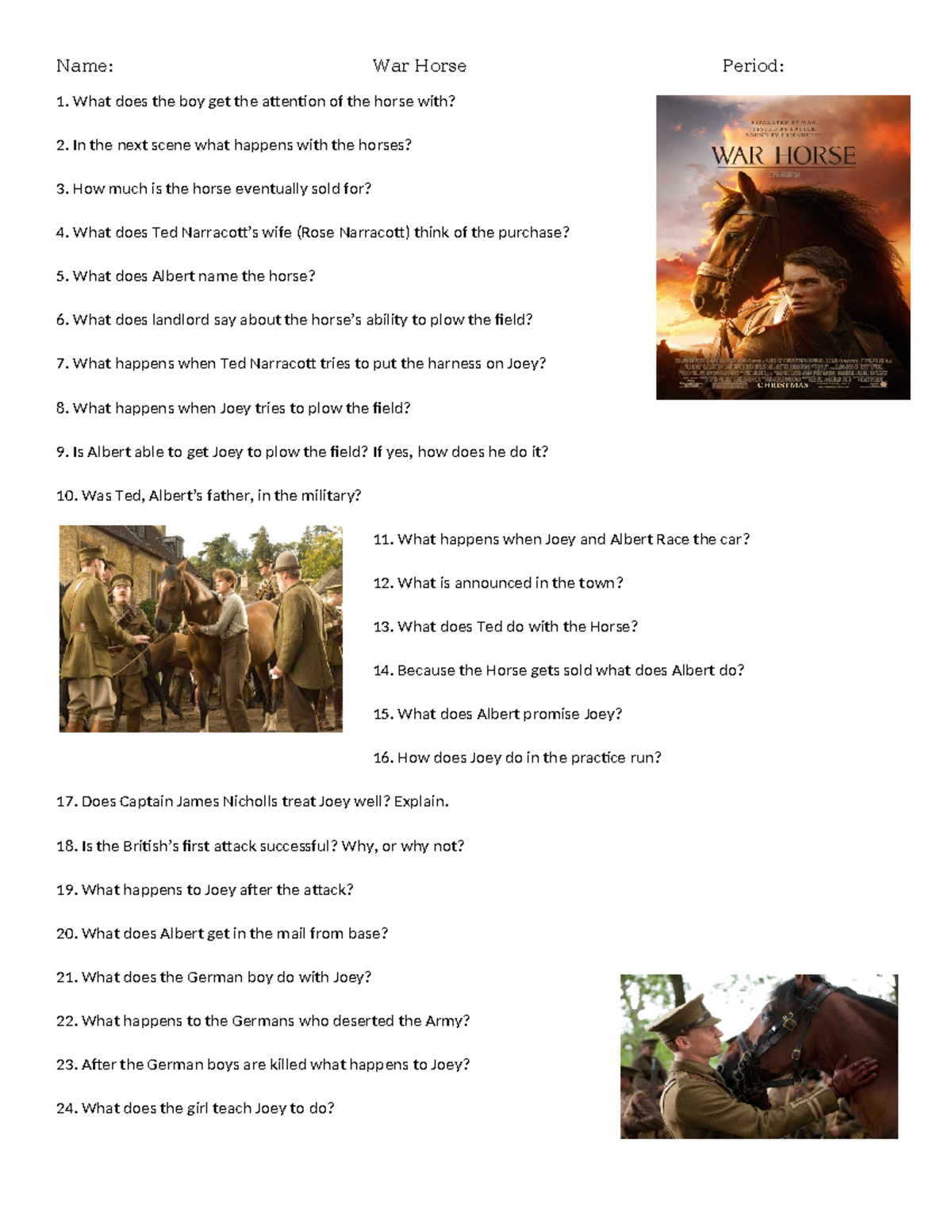 War Horse: Comprehensive Movie Guide & Key (Final Exam Prep) - Studocu