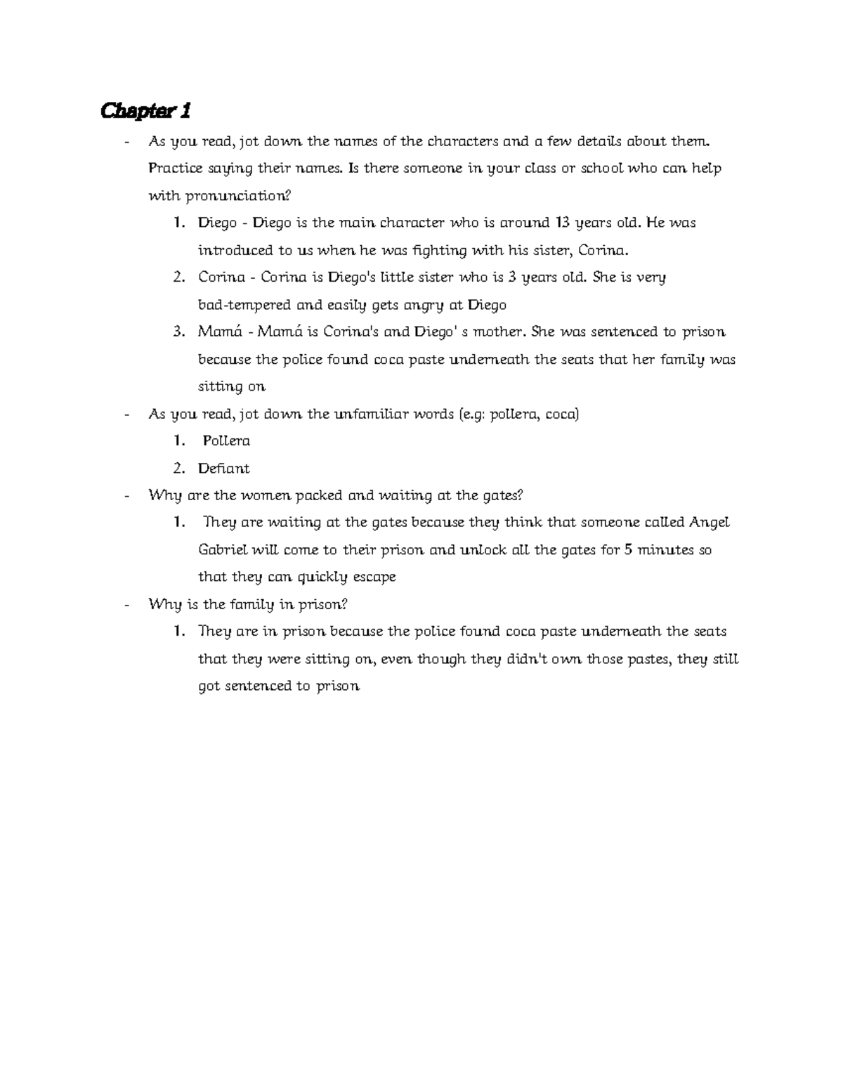 Run Diego Character Analysis: Q&A Guide - Studocu