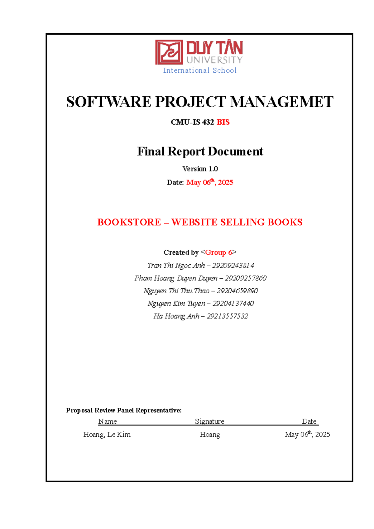 International School SOFTWARE PROJECT MANAGEMENT 432 BIS Final Report: Bookstore - Studocu