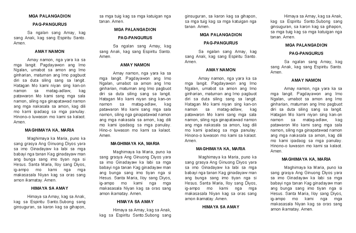 MGA PALANGADION: Mga Pag-ampo sa ngalan sang Amay, Anak, kag Espiritu ...