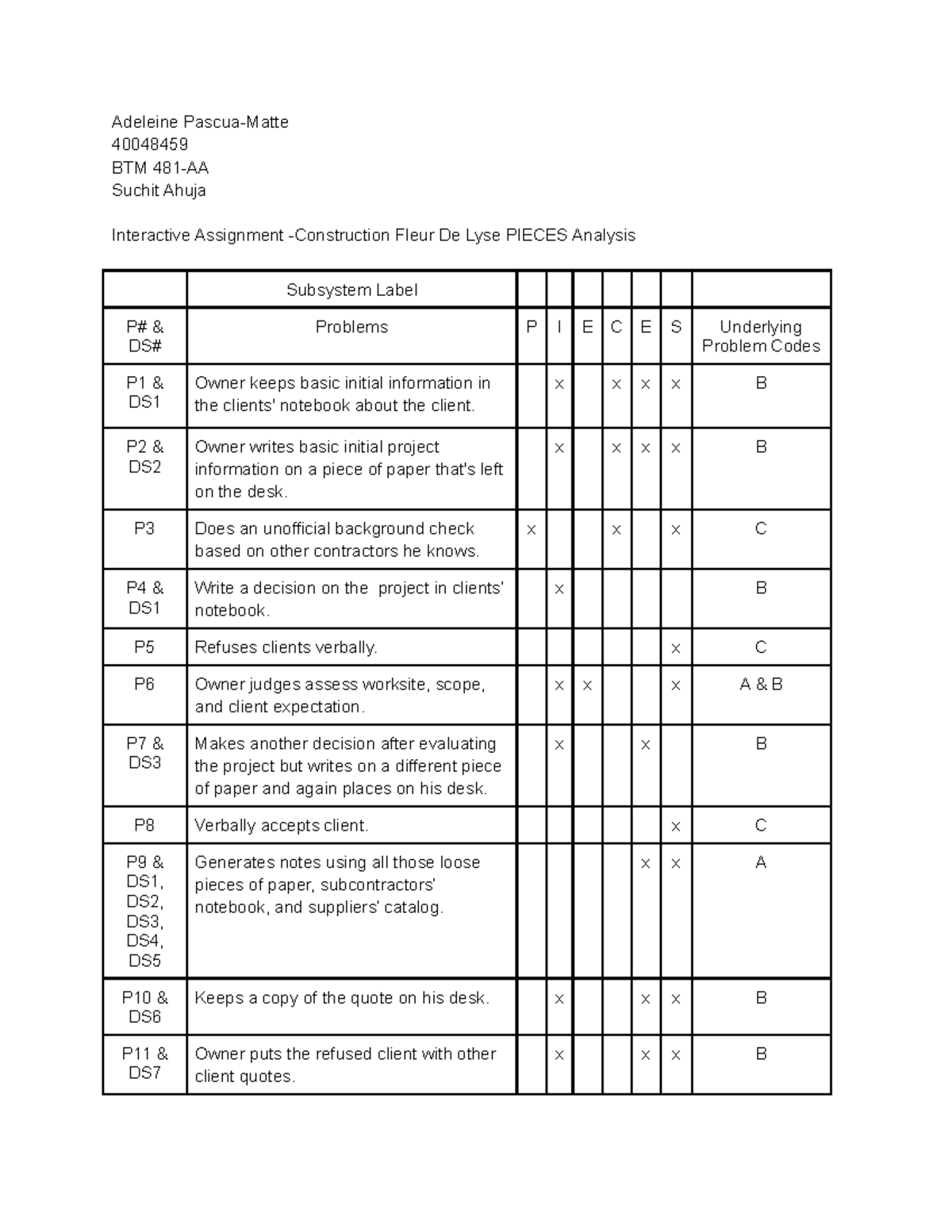 BTM 481-AA Interactive Assignment: PIECES Analysis of Construction ...