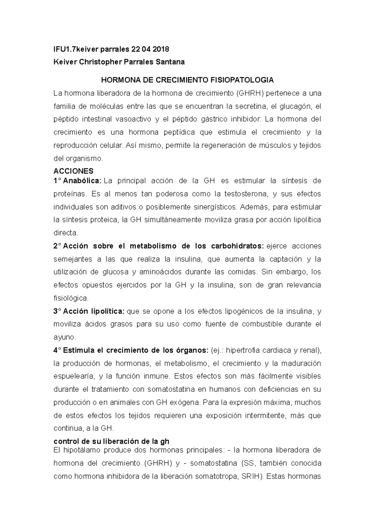 Hormona DE Crecimiento Fisiopatologia - IFU1 parrales 22 04 2018 Keiver ...