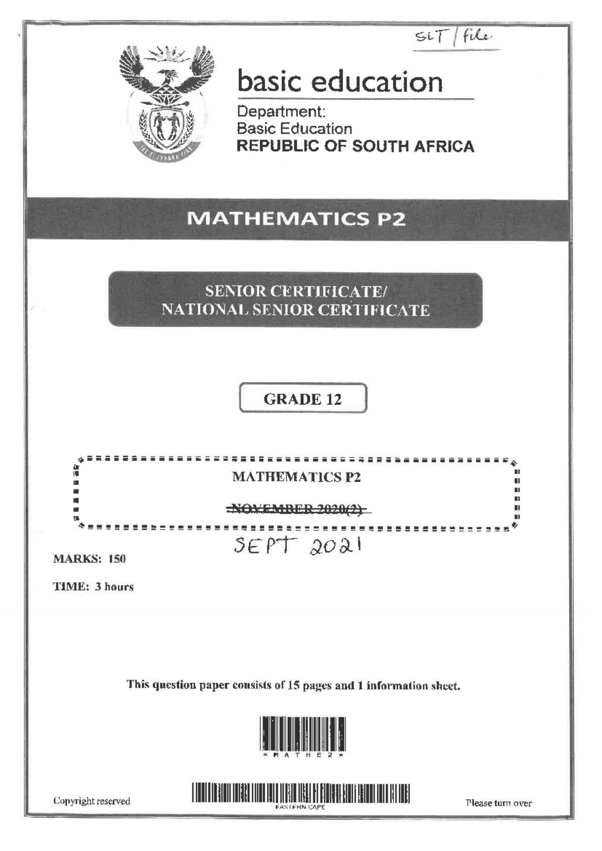 Grade 12 Mathematics P2 September 2021 Exam Paper - Studocu