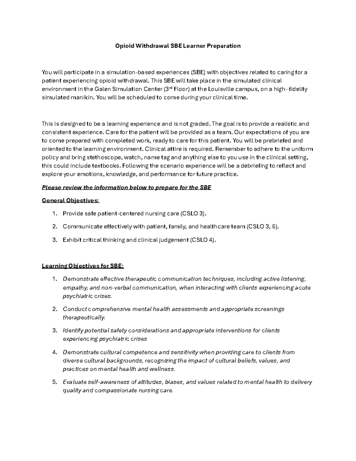 Opioid Withdrawal SBE Learner Prep: Objectives & Activities Guide - Studocu