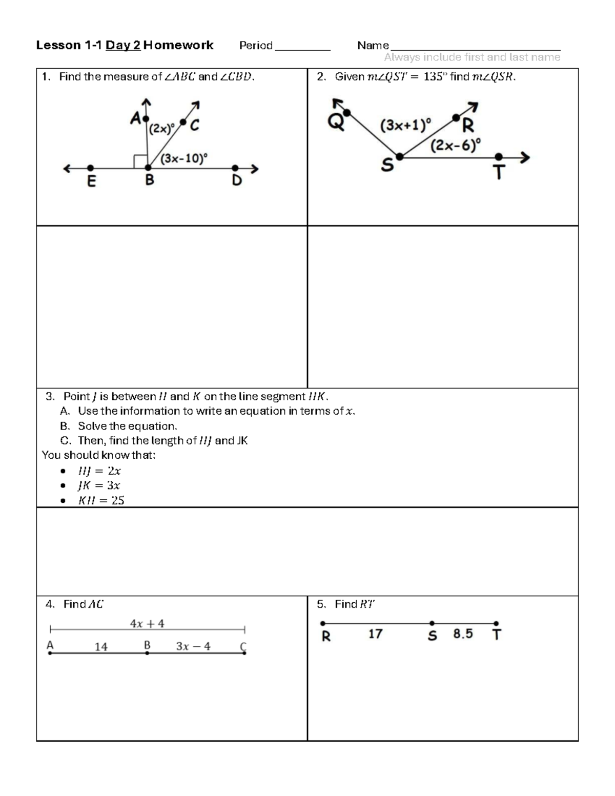 Lesson 2 Homework Period 1: Geometry Problems and Solutions - Studocu