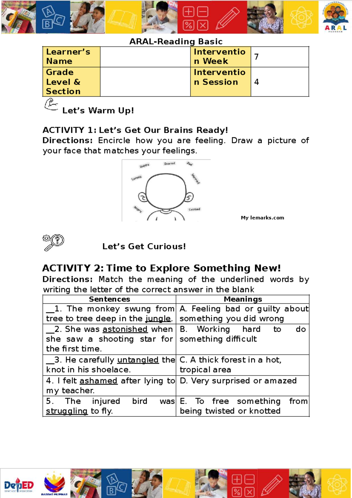W7-D4 - Basic Intervention Week 7 Activity Sheets - Studocu