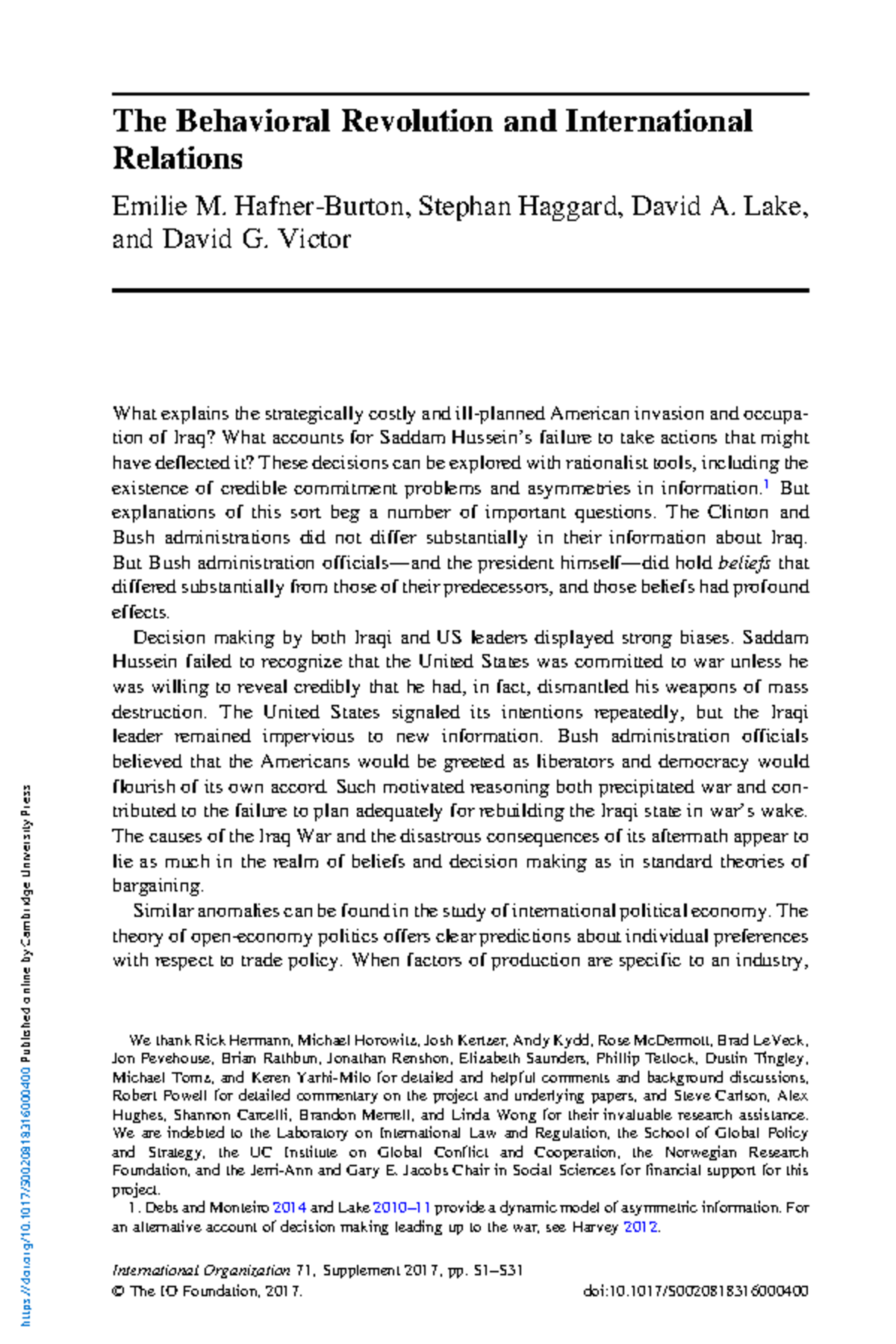 The Behavioral Revolution in International Relations: Insights ...
