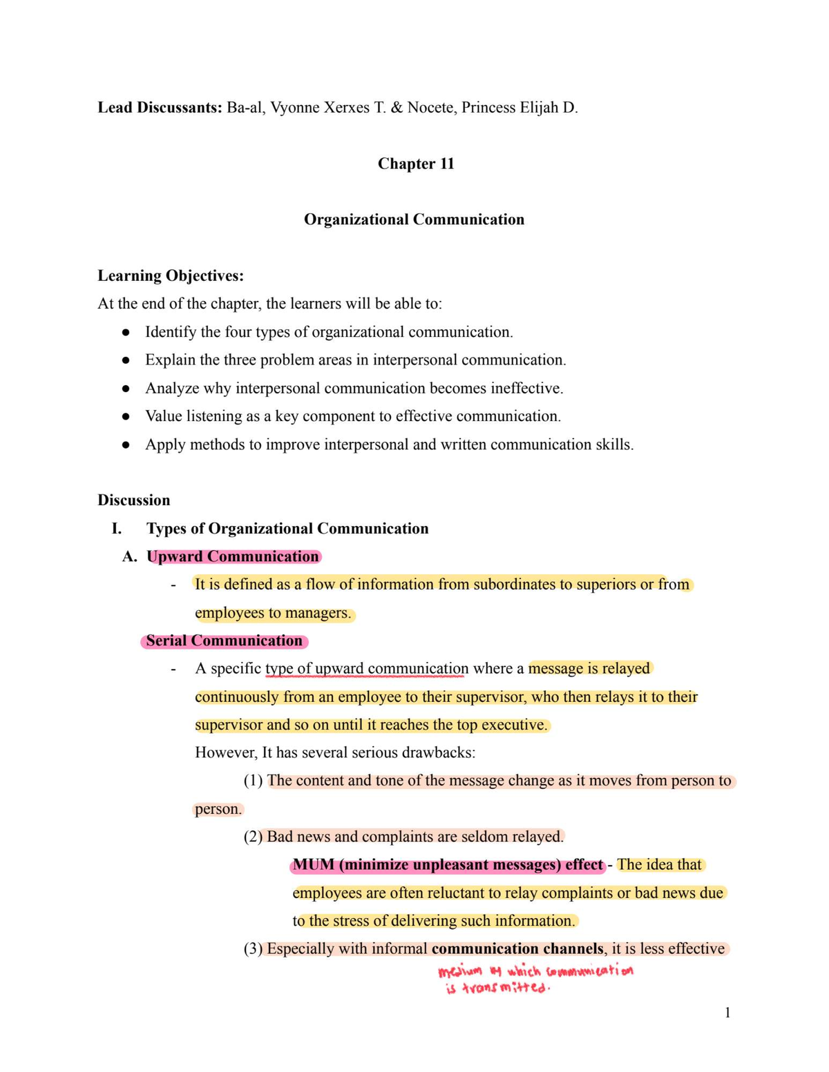 Chapter 11-15 Lecture Notes: Organizational Communication & Leadership ...