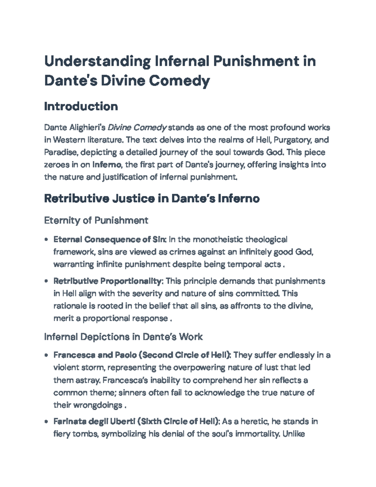 Understanding Infernal Punishment in Dante's Divine Comedy (Course Code ...