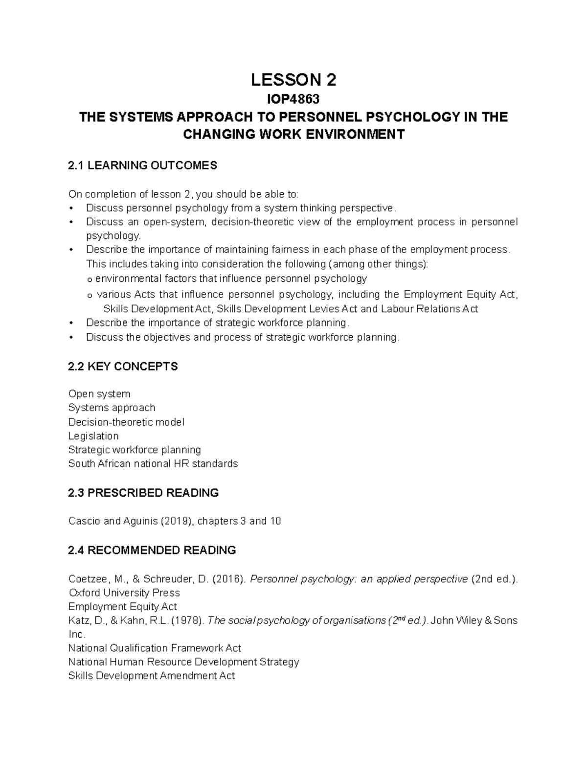 Lesson 2 IOP4863: Systems Approach to Personnel Psychology in Changing ...