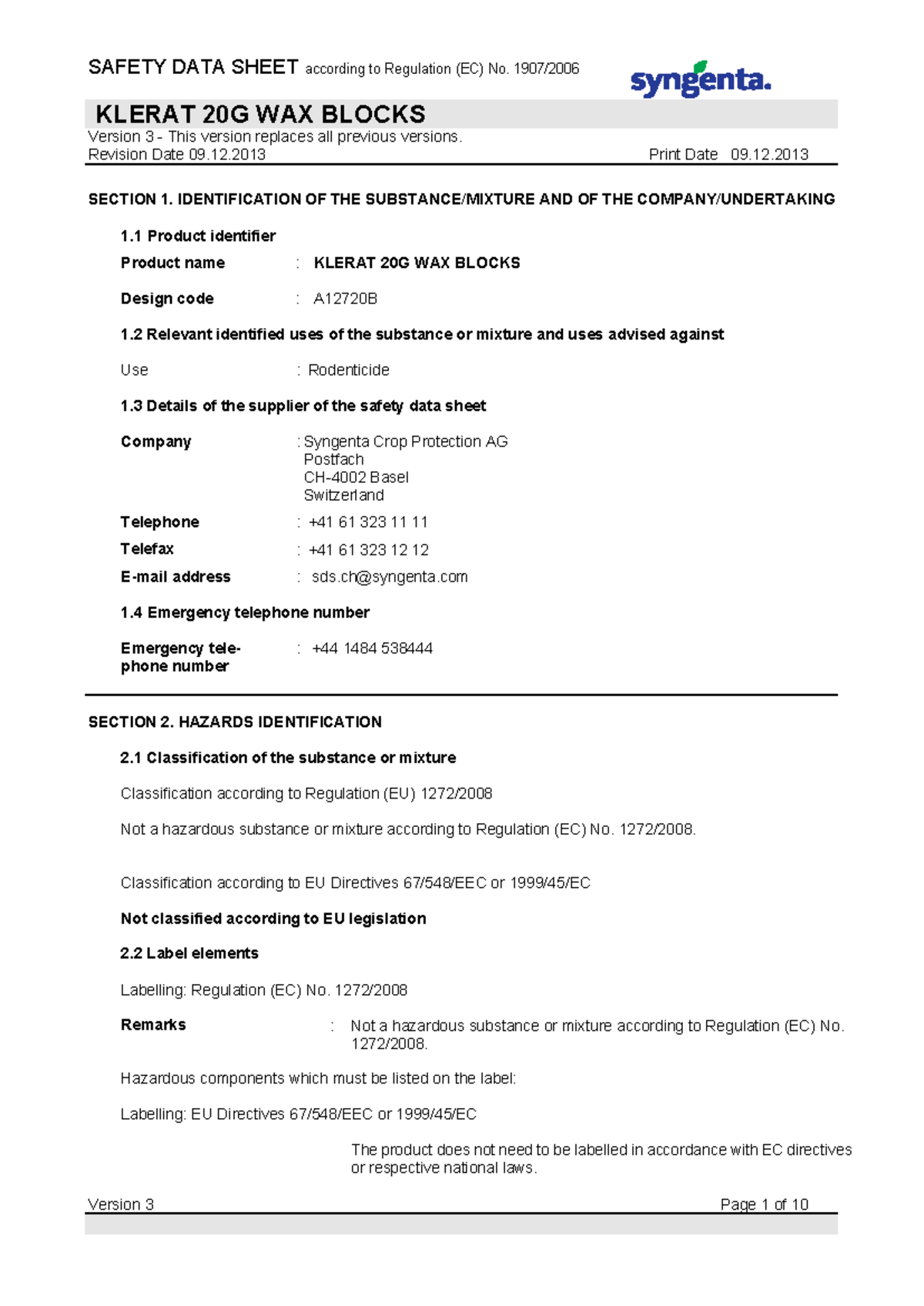 KLERAT 20G WAX BLOCKS - Safety Data Sheet for Rodent Control Product ...