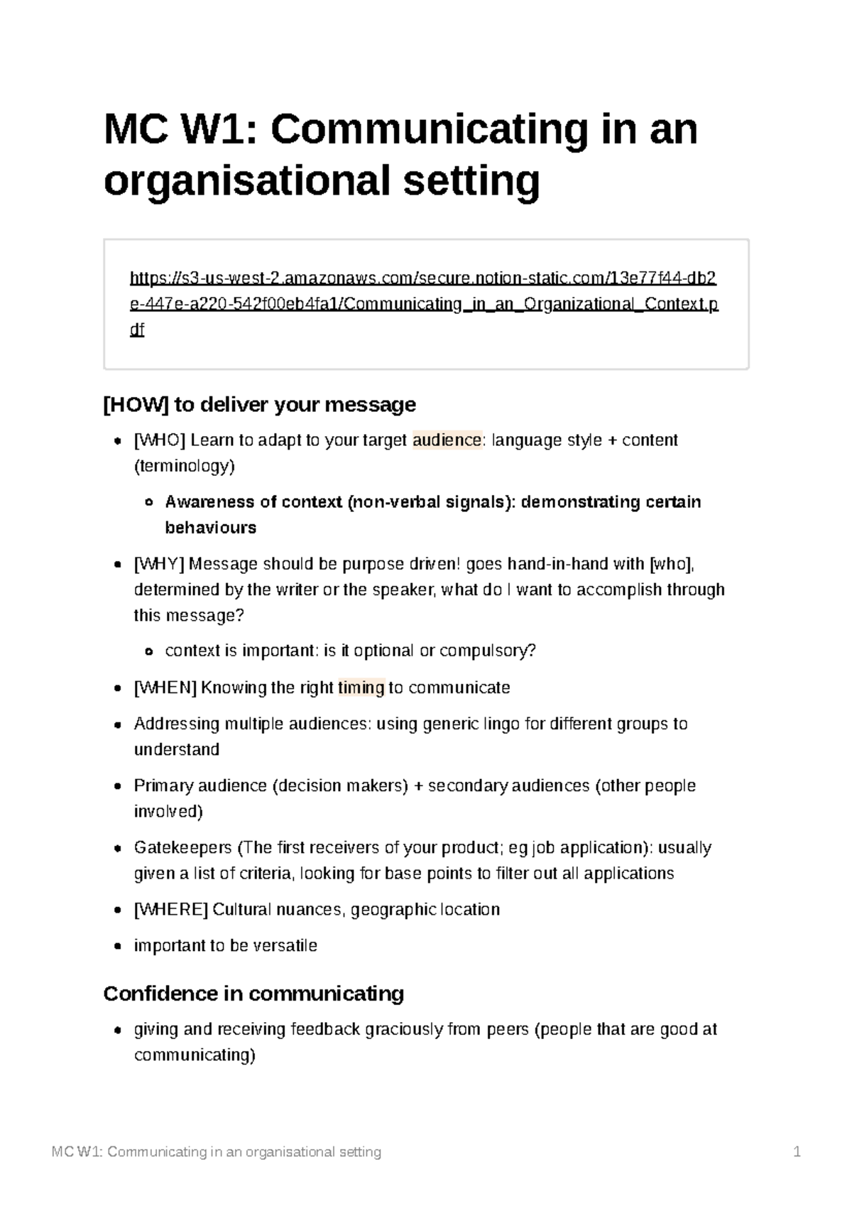 MC W1 Communicating in an organisational setting - MC W1: Communicating ...