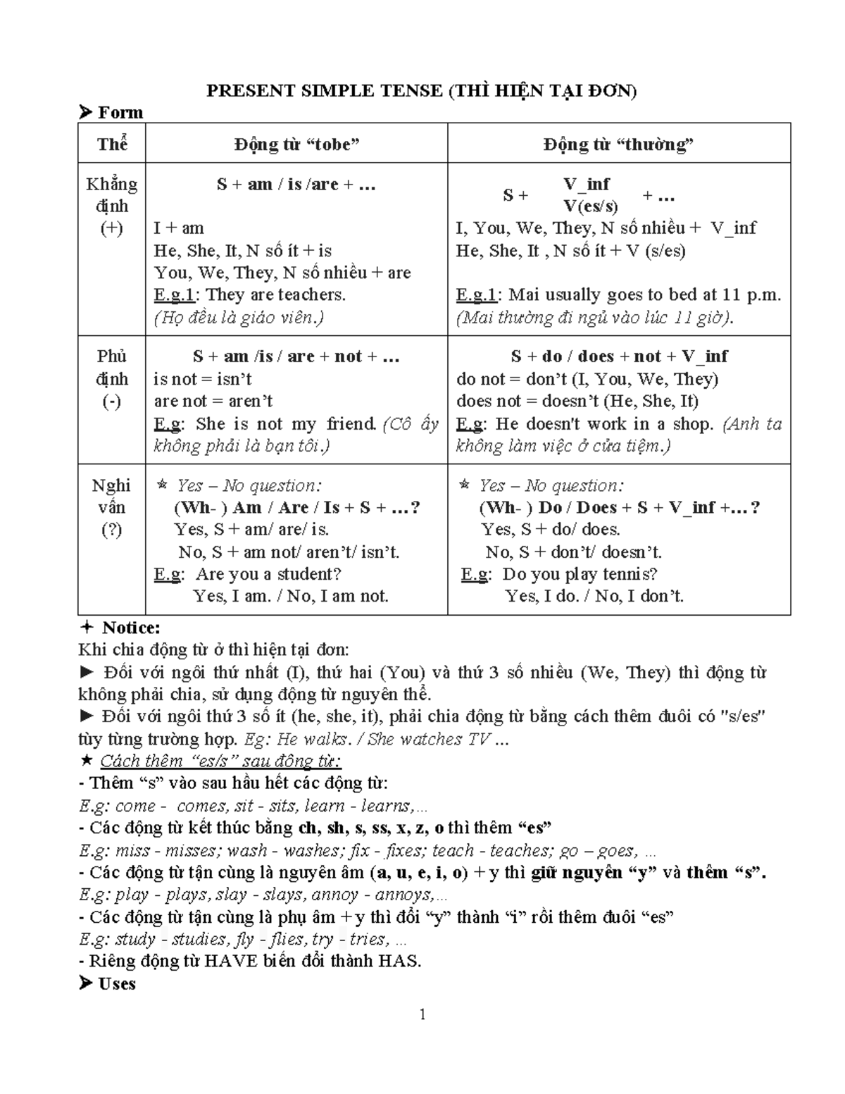 Present Simple Tense Overview and Exercises (ENG 101) - Studocu