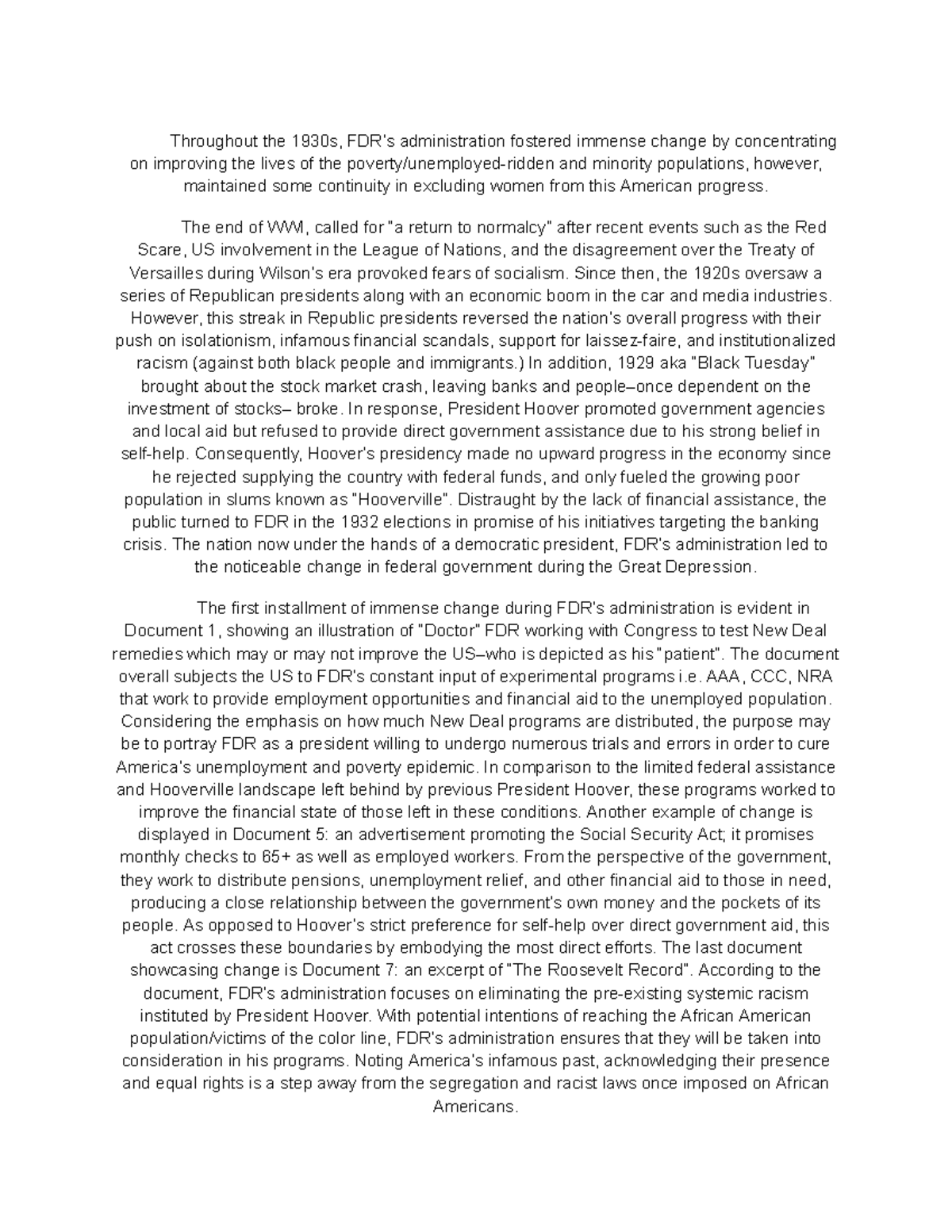 DBQ - Analyzing Change and Continuity in the New Deal Era - Studocu