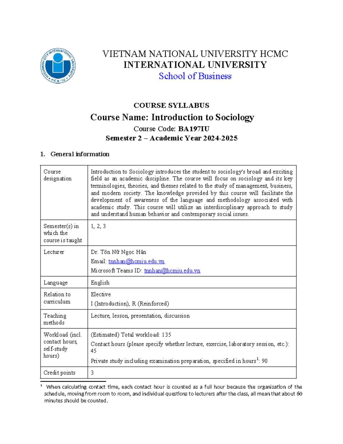 Syllabus BA197IU: Introduction to Sociology - Semester 2 AY2024-2025 ...
