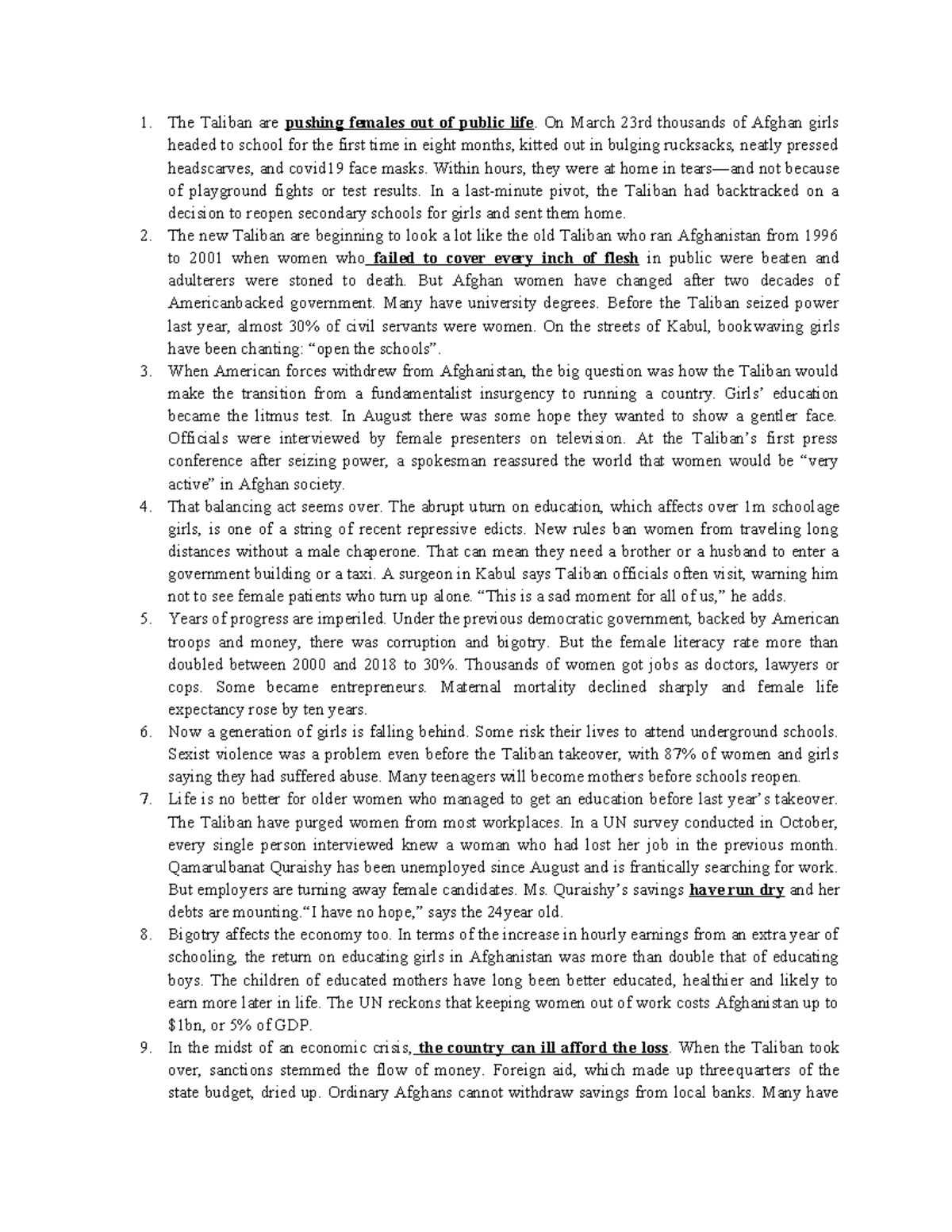 TACN1 Reading Mock 6 - The Taliban's Impact on Afghan Women's Rights ...