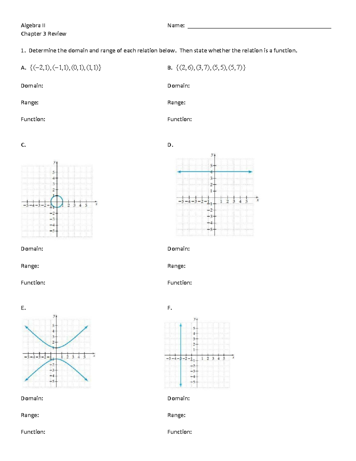 Algebra II CH 3 Review: Functions, Domains, and Ranges - Studocu
